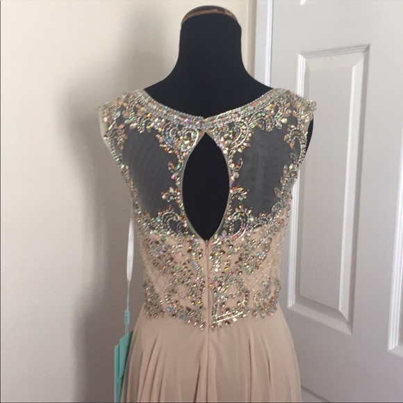 GLS Collective | Dresses | Champagne Gold Beaded Jewel Evening Gown ...